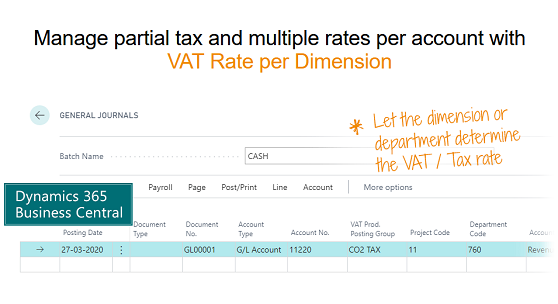 VAT Rate per Dimension - Dynamics 365 Business Central